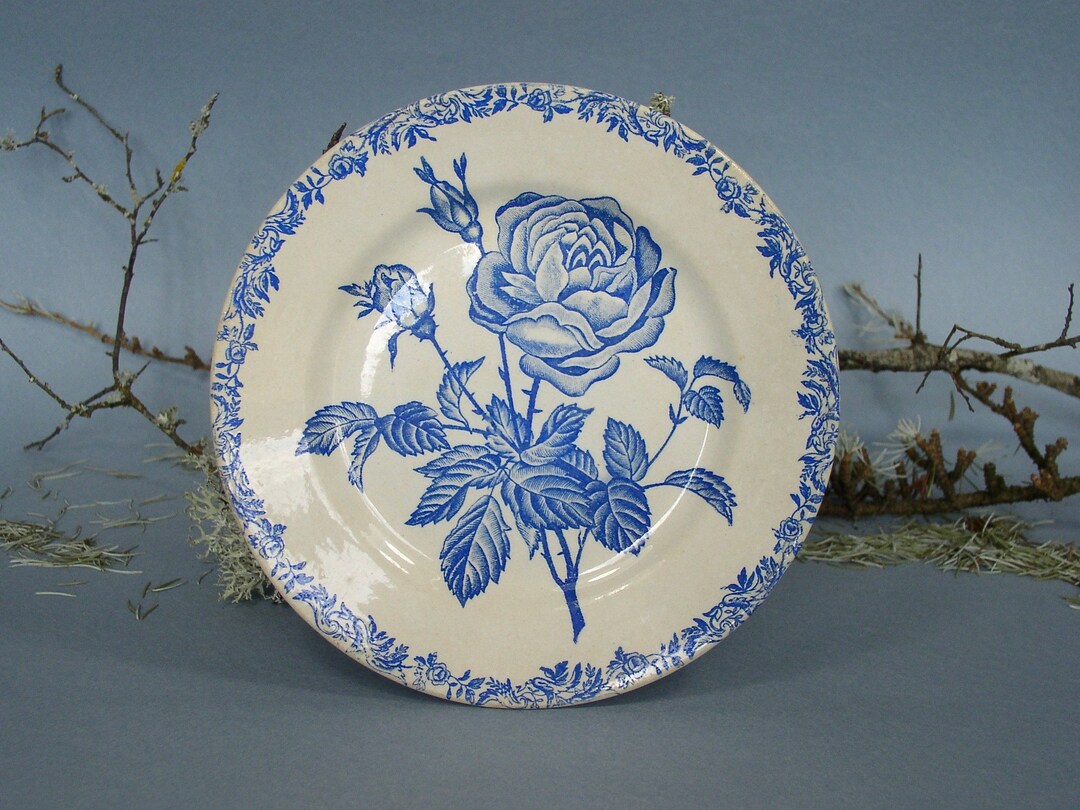 Old Ceramic Plate.dessert Plate.small French Earthenware Plate.blue ...