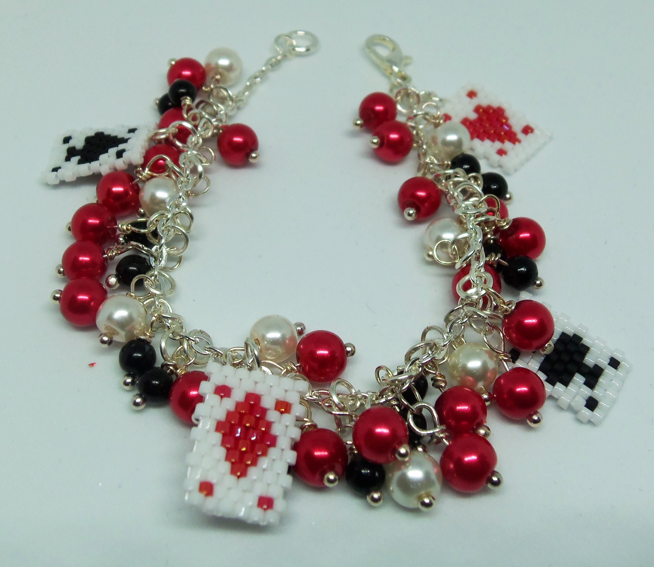 Beaded Playing Card Charm Bracelet With Miyuki Delica Seed Beads and ...