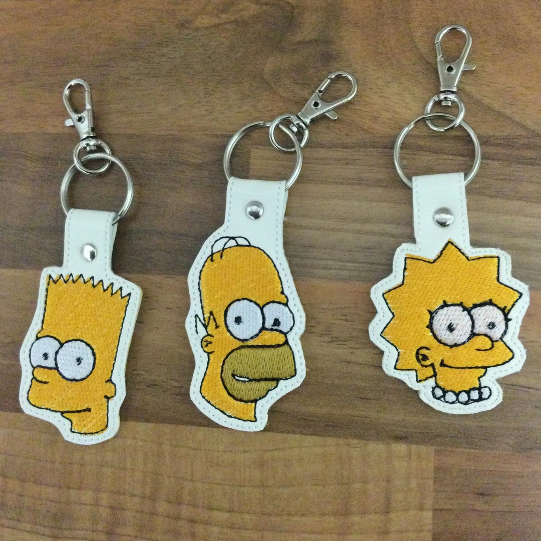 THE SIMPSONS, Homer, Lisa and Bart. Embroidered Keychain/keyring. Set ...