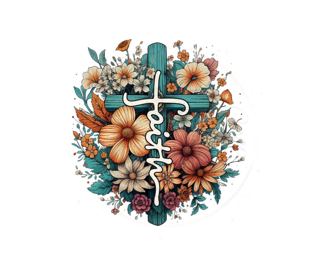 Faith Cross and Flowers DTF Transfer Print Ready to Press - Etsy