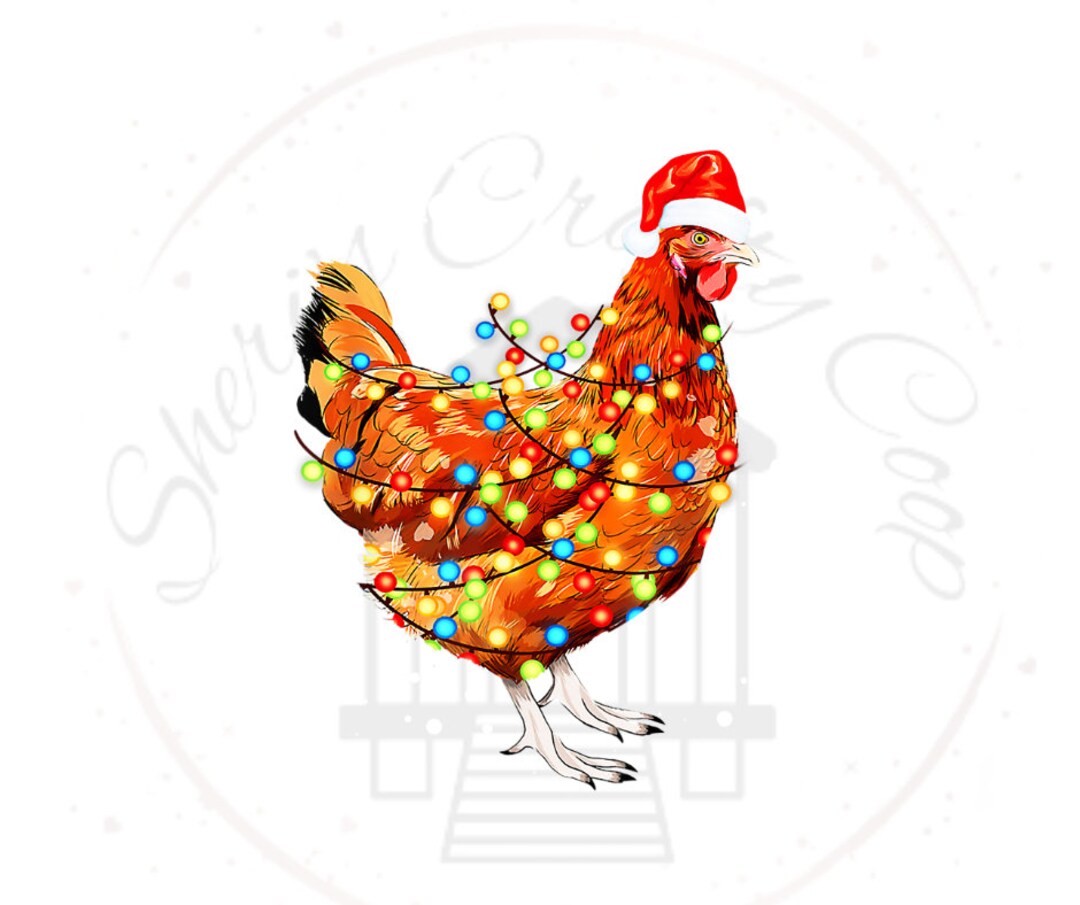Christmas Chicken With Lights and Santa Hat DTF Transfer Print (only ...