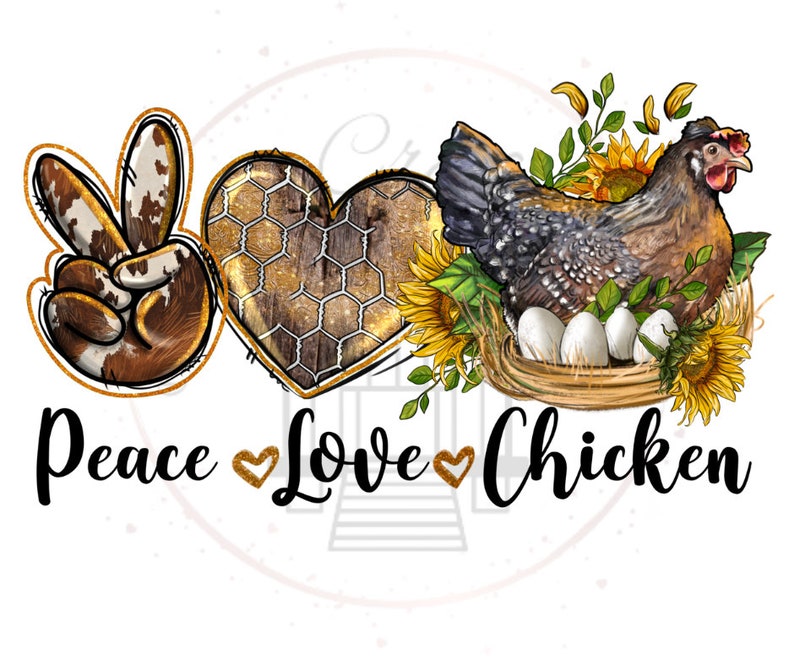 Cow Print Peace, Love & Chickens Full Colored DTF Transfer Print(only ...