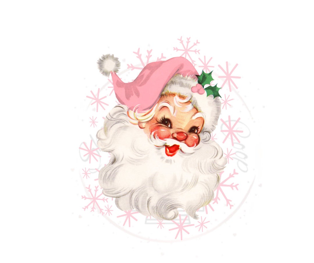 Vintage Pink Santa With Snowflakes DTF Transfer Print(only) Ready to ...