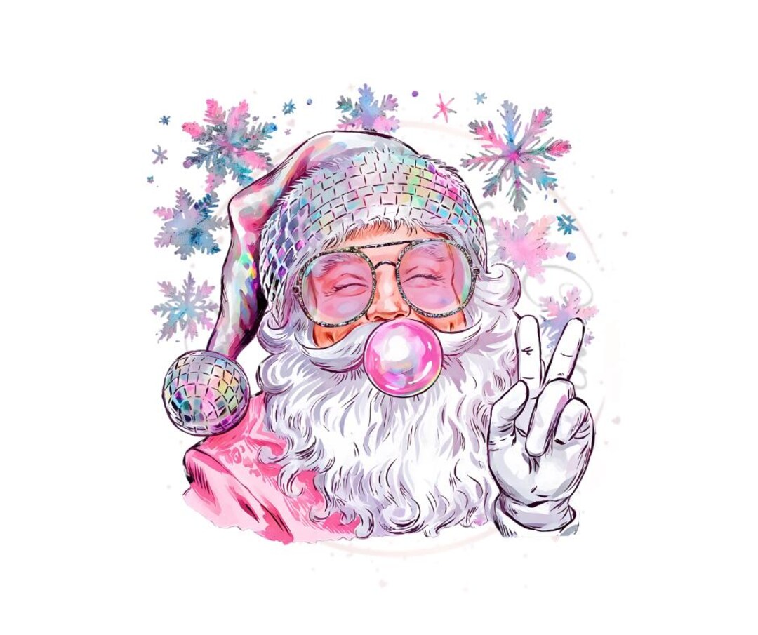 Groovy Pink Disco Santa Blowing Bubble- Santa DTF Transfer Print- Ready ...
