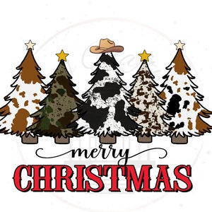 Cow Print Christmas Trees DTF Transfer: Merry Christmas Design - Etsy