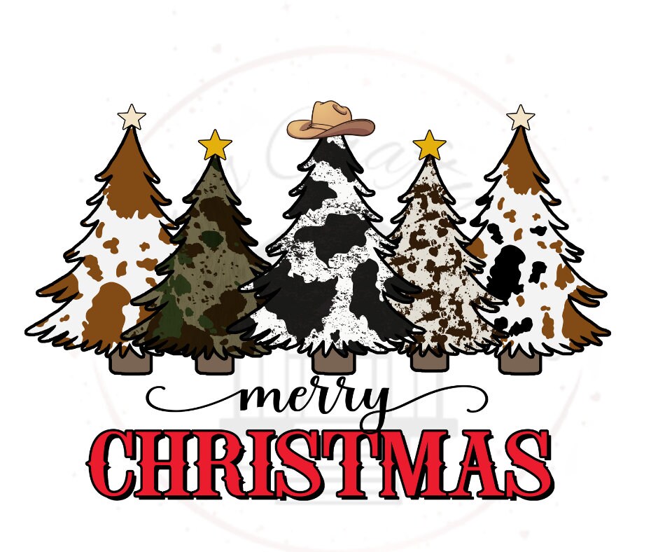 Cow Print Christmas Trees DTF Transfer: Merry Christmas Design - Etsy