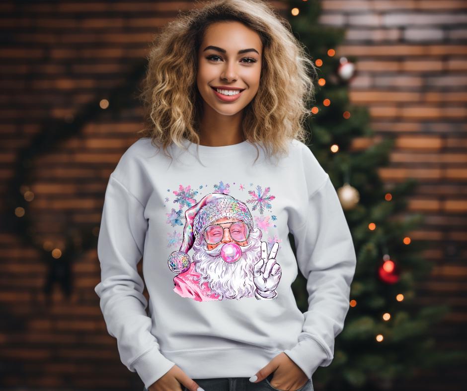 Groovy Pink Disco Santa Blowing Bubble- Santa DTF Transfer Print- Ready ...