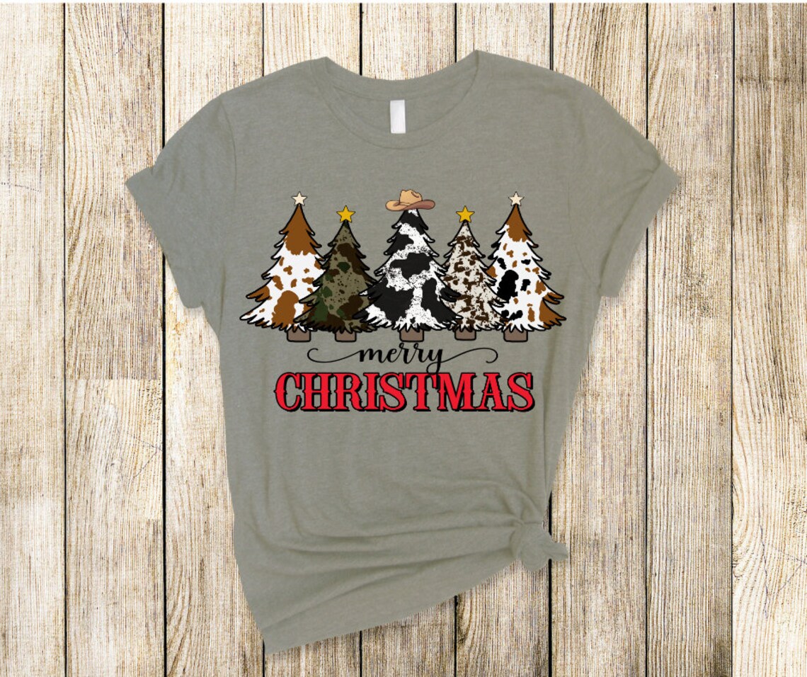 Cow Print Christmas Trees DTF Transfer: Merry Christmas Design - Etsy
