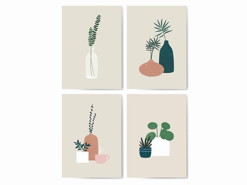A6 Postcards Set of 4 Minimalistic Plant Collection - Etsy