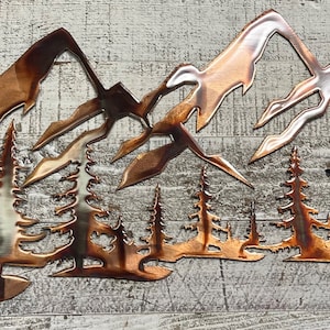 Copper Plated Metal Art Scene - Trees and Mountains - Etsy