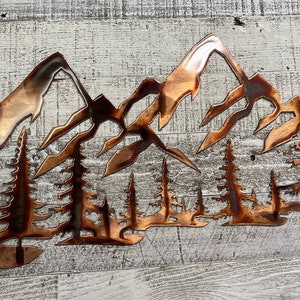 Copper Plated Metal Art Scene - Trees and Mountains - Etsy