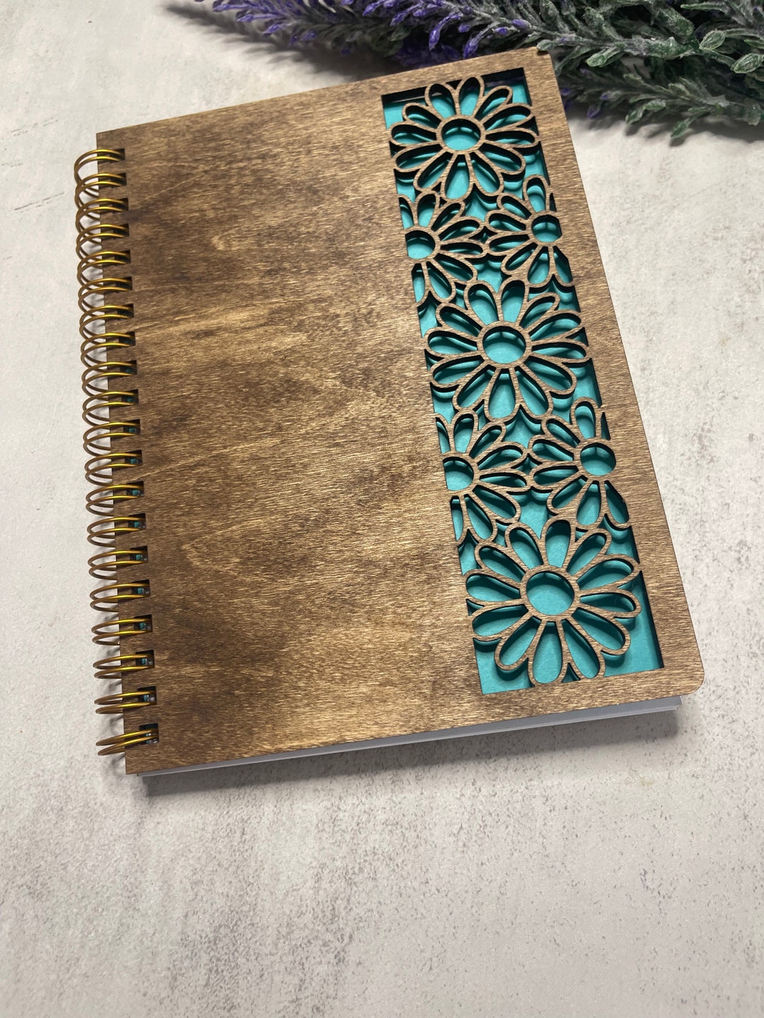 Daisy Engraved Wooden Notebook - Etsy