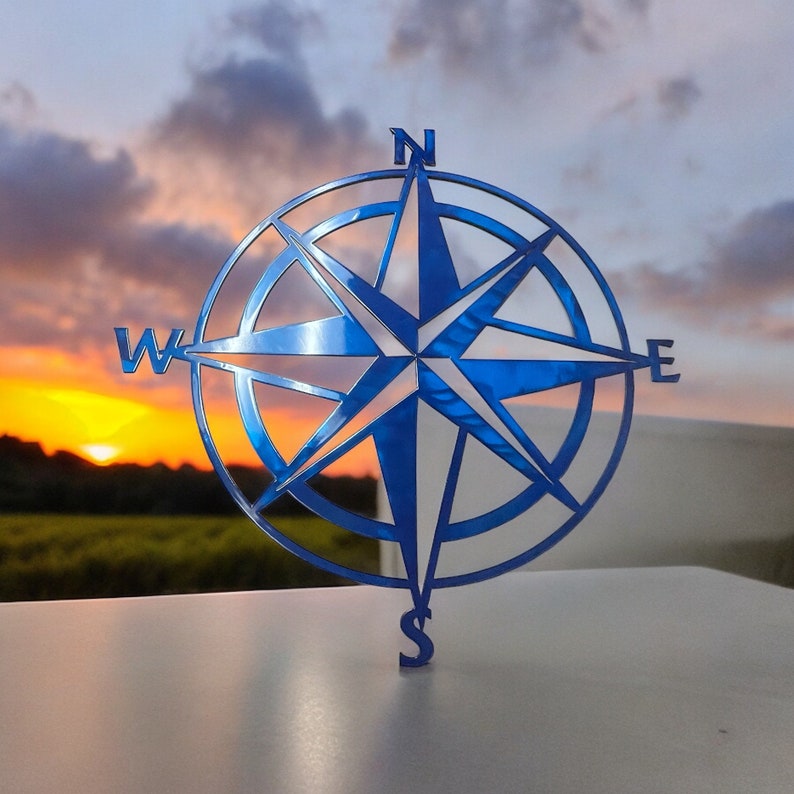 Nautical Compass Rose - Metal Wall Art - Metallic Blue Available in ...