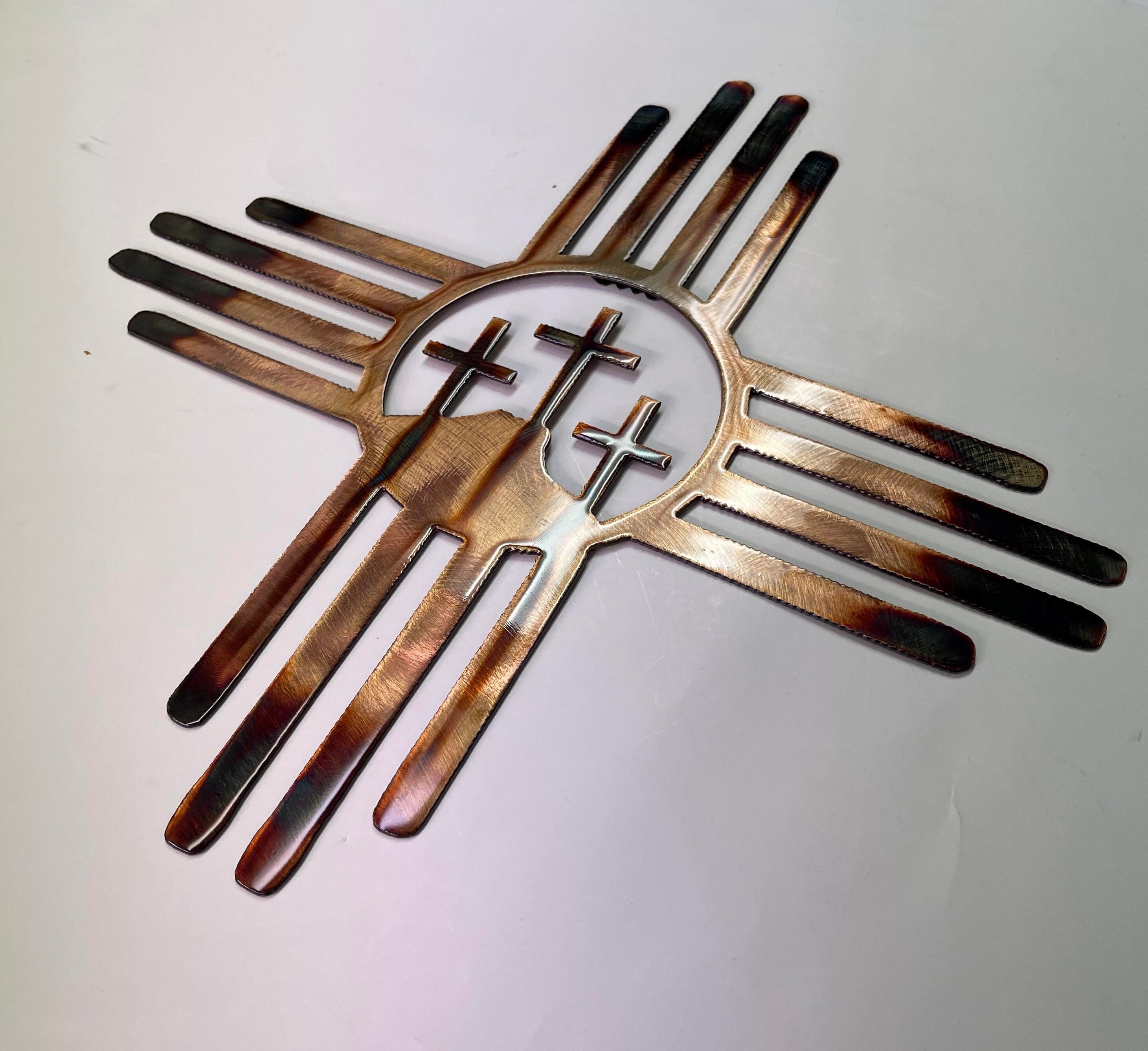 3 Cross Zia Metal Wall Art Copper and Bronzed Plated - Etsy