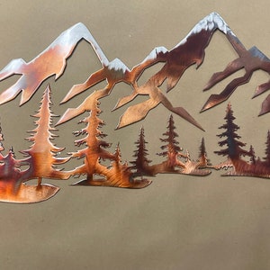 Copper Plated Metal Art Scene - Trees and Snow Capped Mountains - Etsy