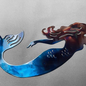 Swimming Mermaid - Metal Wall Art Copper/bronzed Plated With a Marbled ...