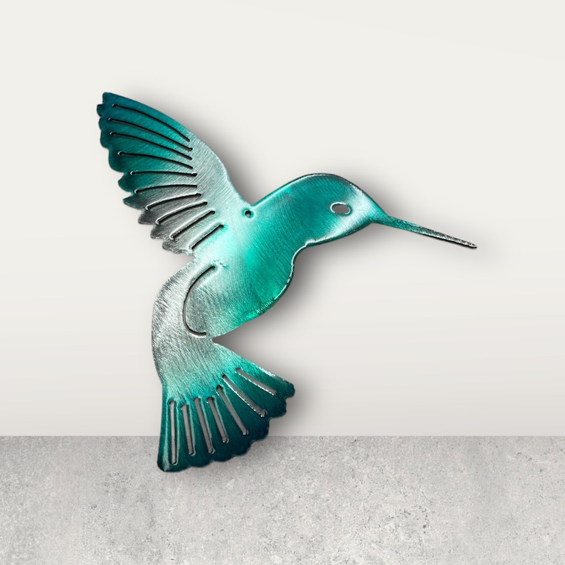 Hummingbird Teal Tainted Metal Wall Art Decor 6" X 6" Left or Right ...