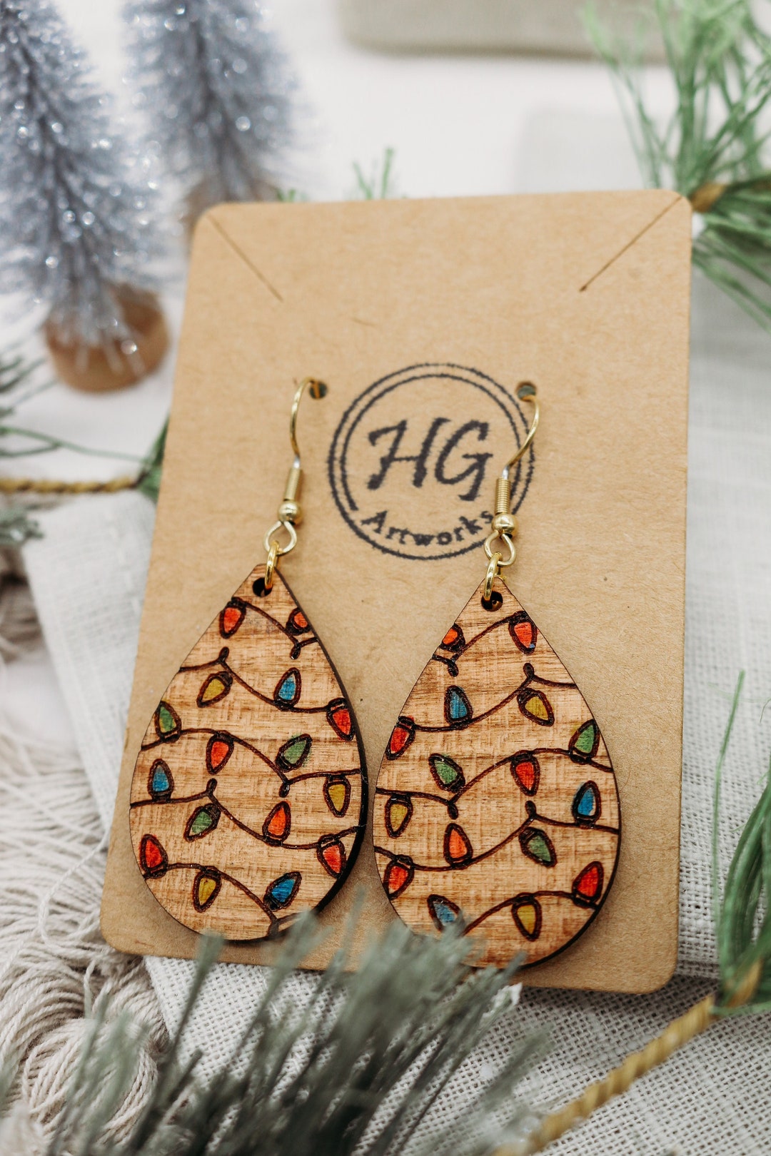 Christmas Lights Wooden Earrings - Etsy