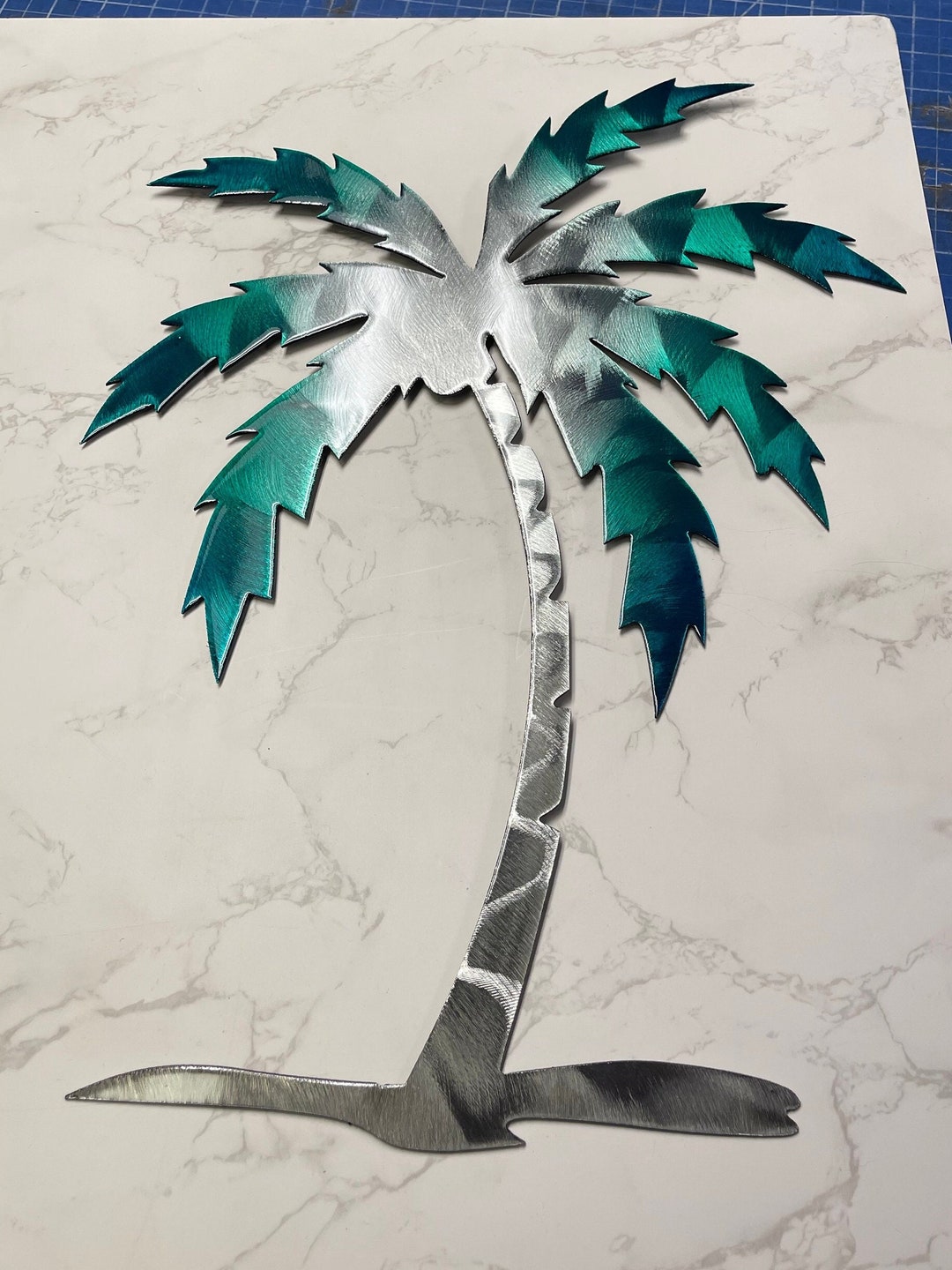 Palm Tree Metal Wall Art 12" to 36" Tall, Teal Tinged Finish - Etsy