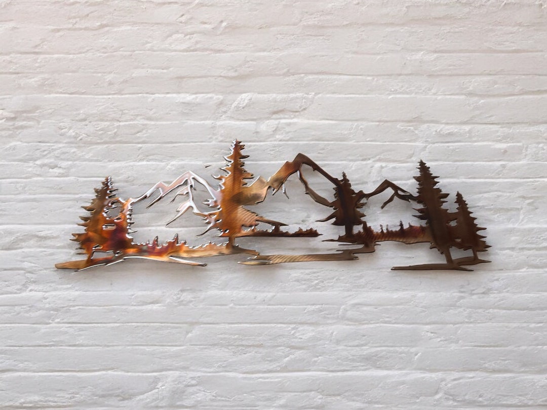 Living in the Mountains Copper Plated Metal Art Scene - Trees and ...