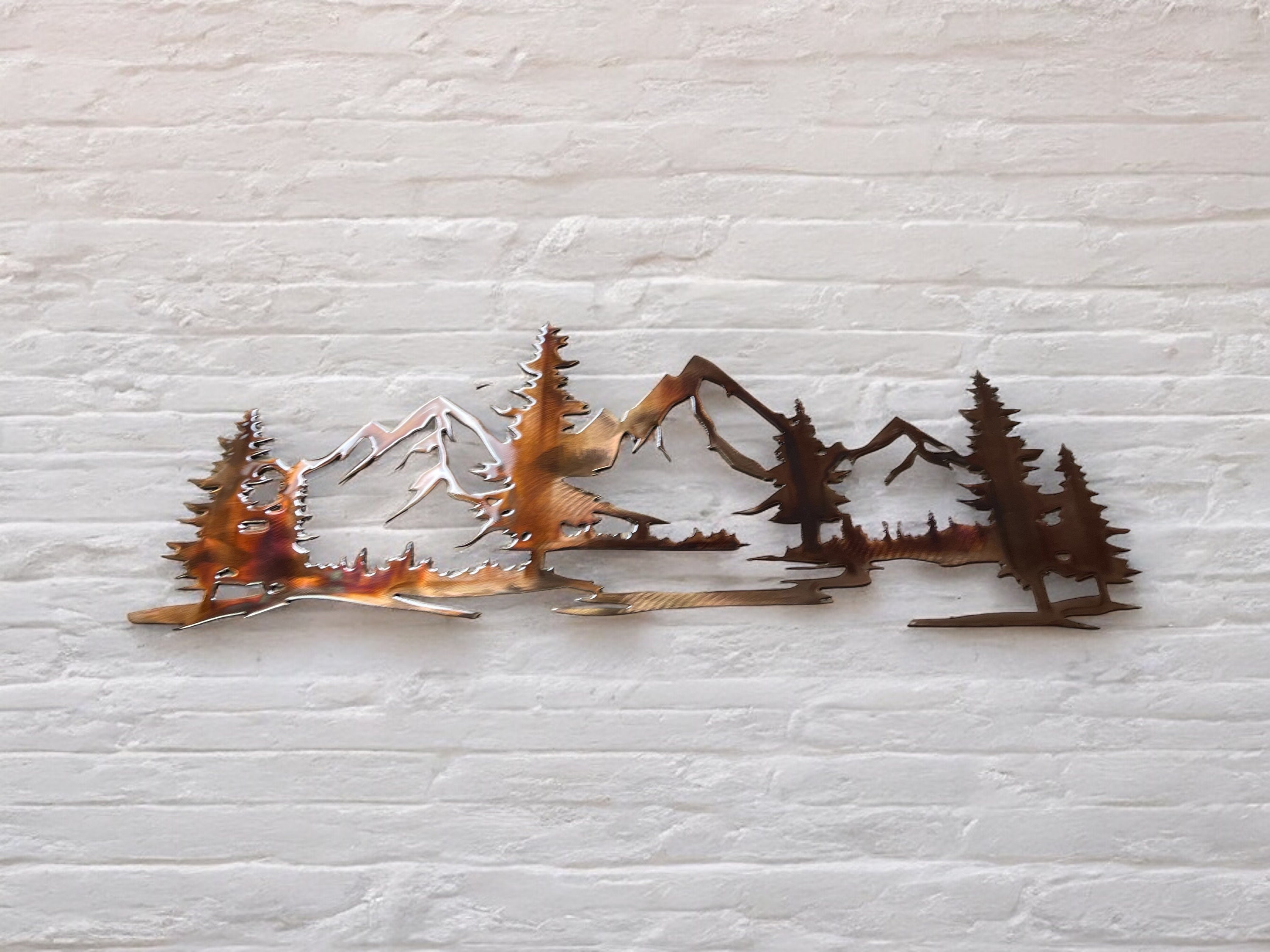 Living in the Mountains Copper Plated Metal Art Scene - Trees and ...