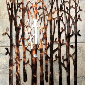 Gilded Tranquility: Birch Tree Metal Wall Art - 24" X 20" Copper ...