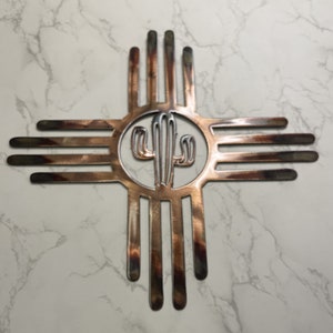 Zia Metal Wall Art Copper & Bronzed Plated With Cactus Center ...