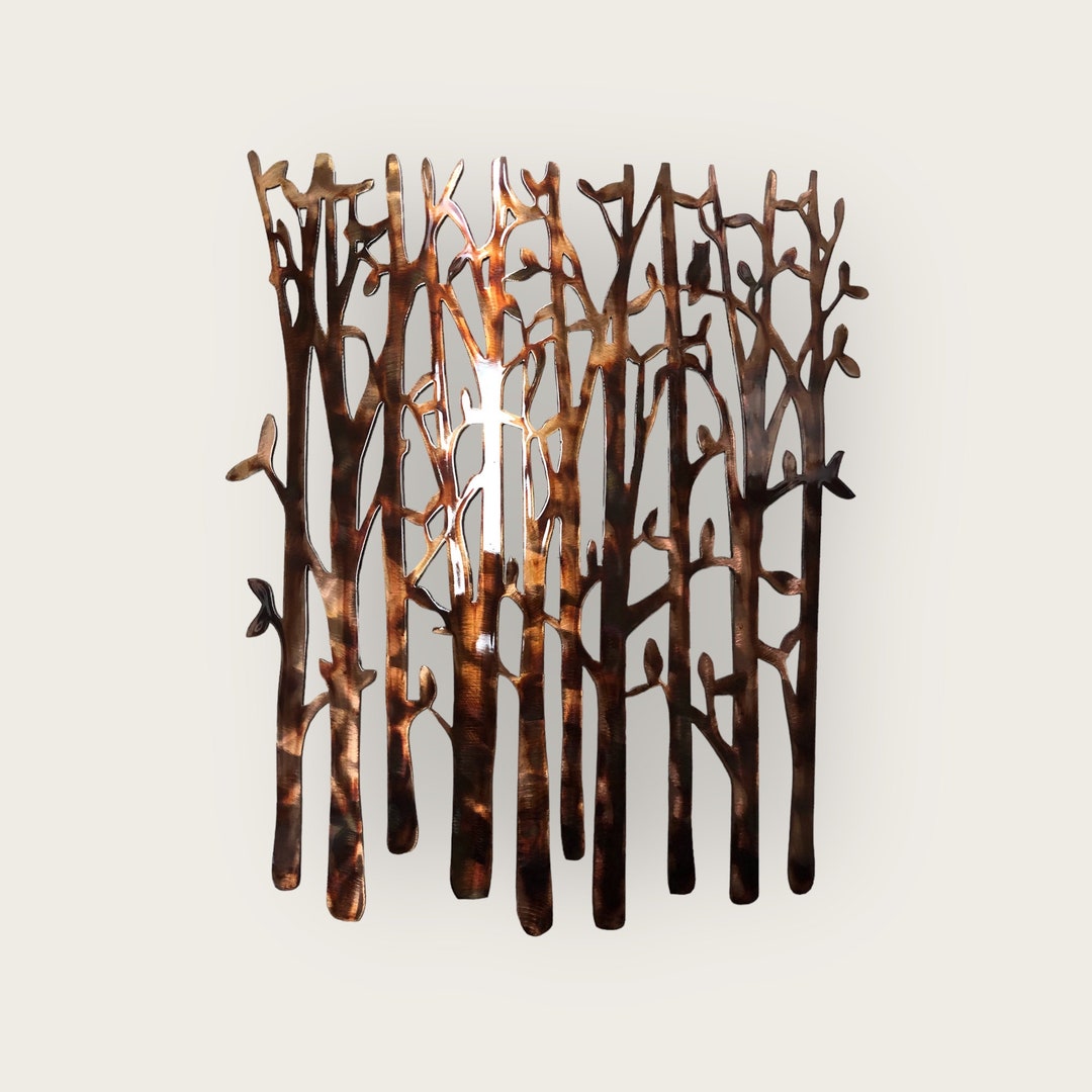 Gilded Tranquility: Birch Tree Metal Wall Art - 24" X 20" Copper ...