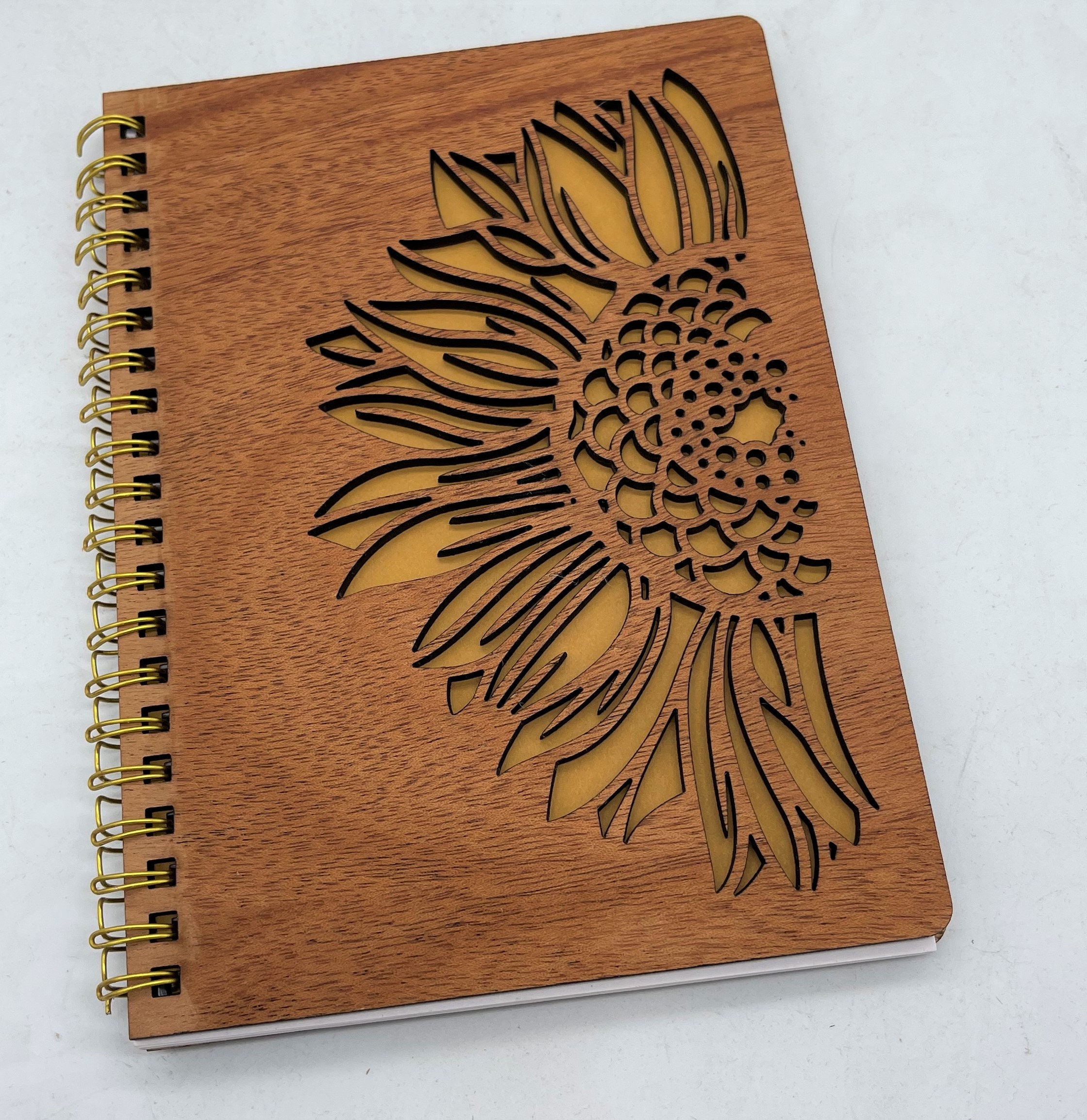 Sunflower Engraved Wooden Notebook - Etsy