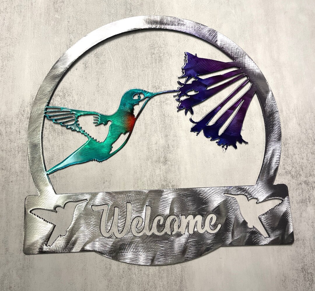 Hummingbird Welcome Sign 12 3/4" X 12 3/4" Colored Steel - Etsy
