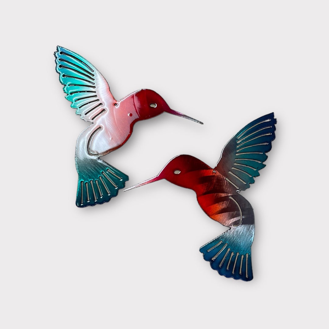 Hummingbird Natural Red/green Pair Metal Wall Art Décor 6" X 6" Each - Etsy