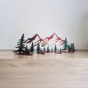 Copper Plated Metal Art Scene - Trees and Mountains Green Tinged - Etsy