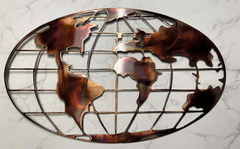 World Map - Metal Wall Art - Copper Choose Sizes 15" to 40" Wide - Etsy