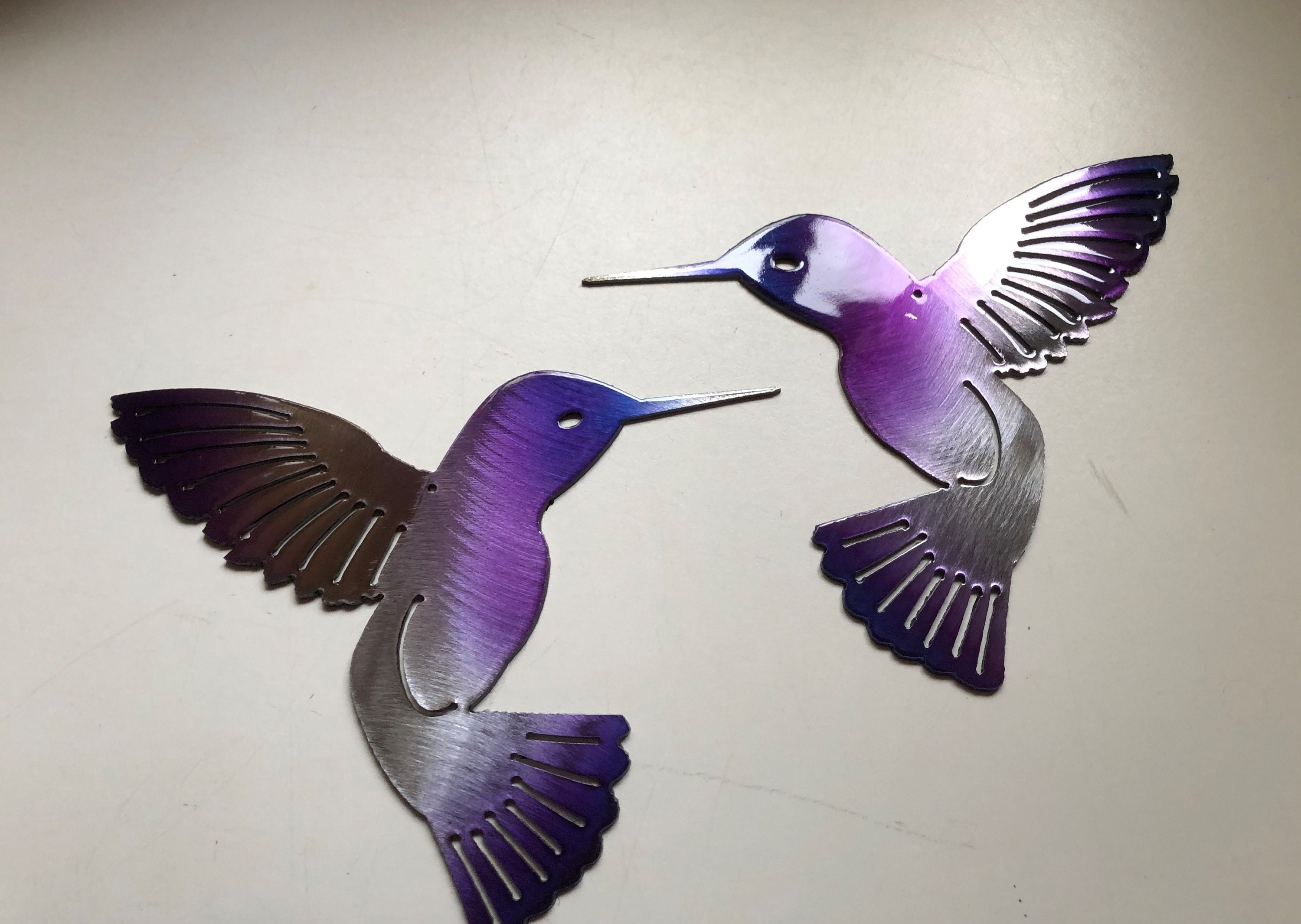 Hummingbird Purple Tinged Pair Metal Wall Art Decor 6" X 6" Each - Etsy