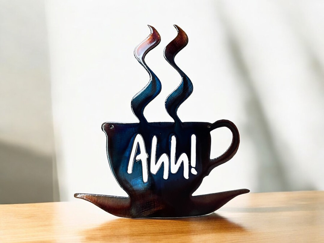 Ahh! Coffee Cup - Metal Wall Art - Copper and Bronzed Plated and Blue ...
