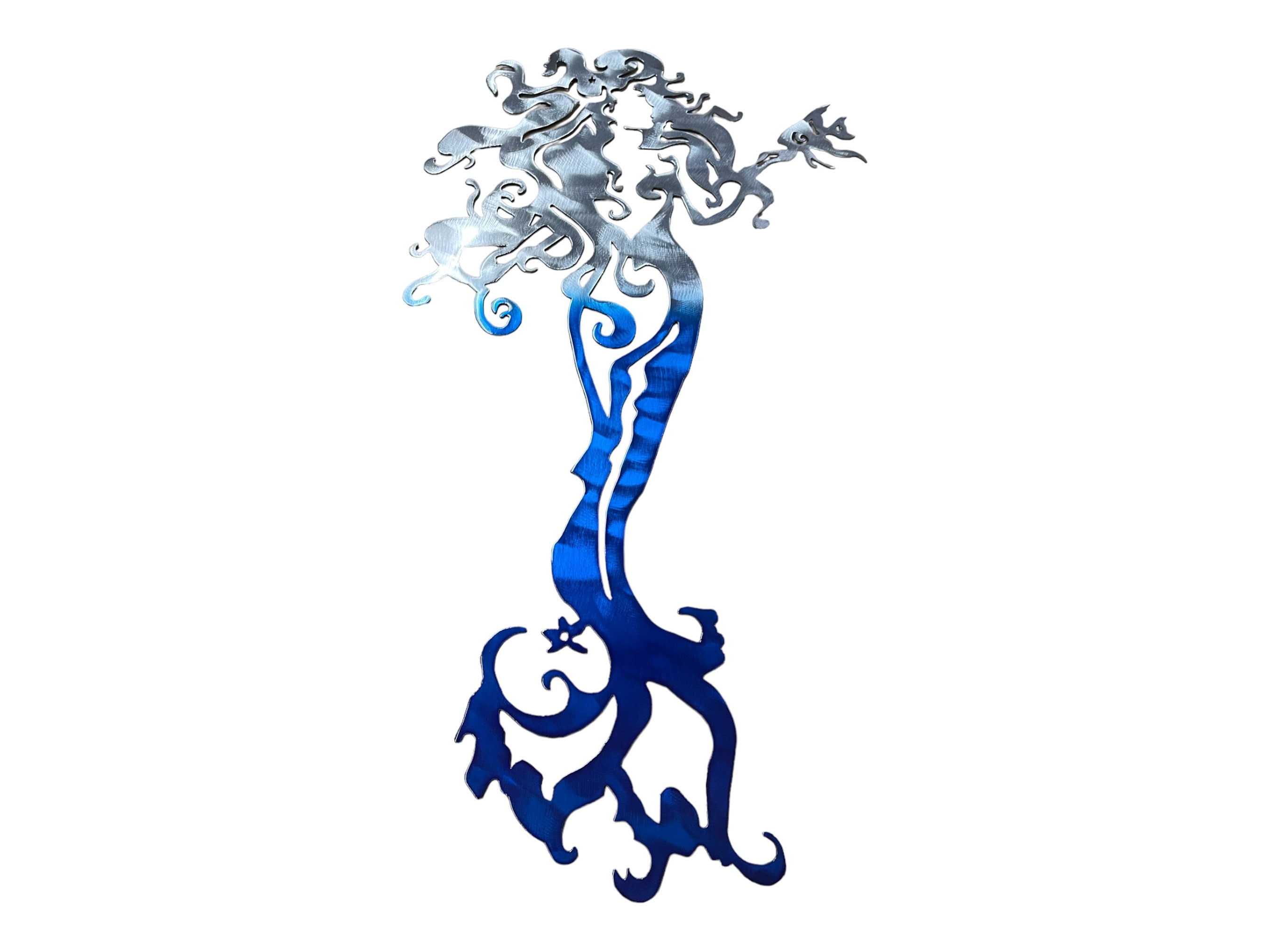 Tall Mermaid With a Fish - Metal Wall Art Blue Tinged - Etsy
