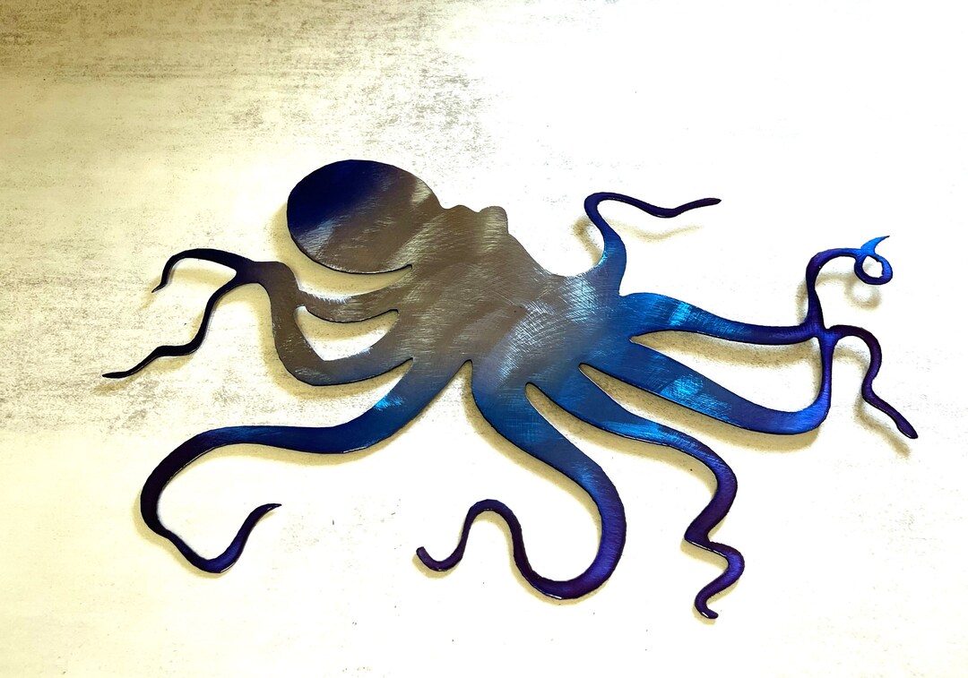 Ocean Octopus Metal Wall Art Accent Approx 13" X 8" Blue Tinged - Etsy