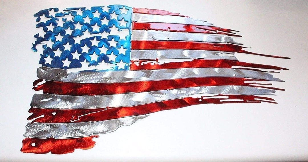 Patriotic Tattered American Flag, Metal Art, Metal Wall Art, Home Decor ...