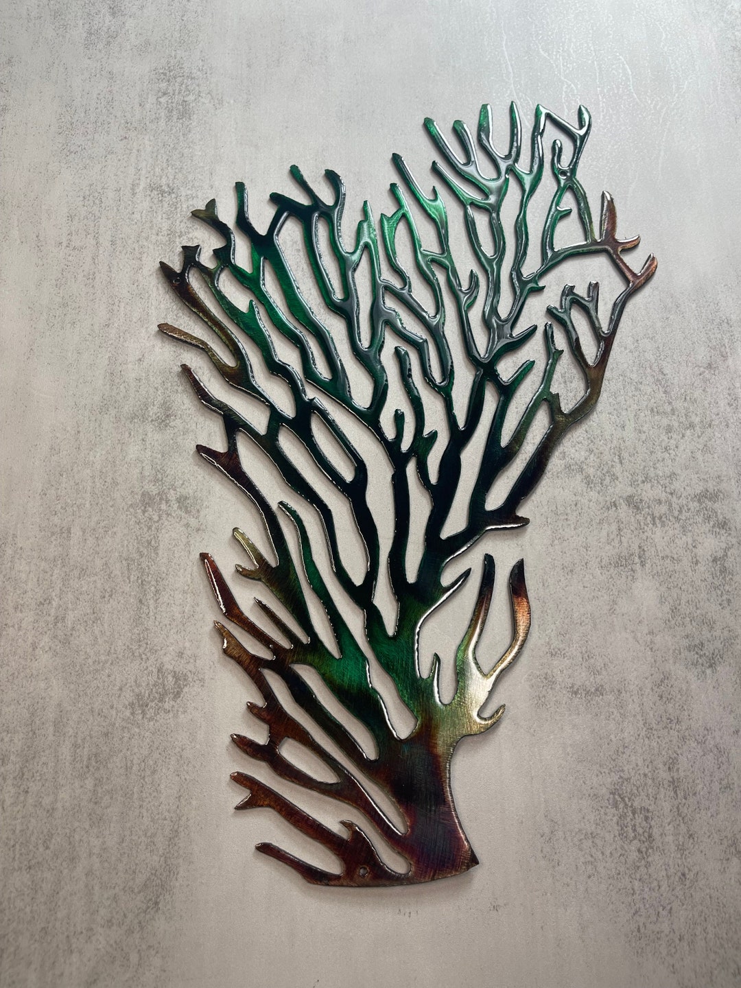 Coral Branch Large Fan - Metal Wall Art - Copper Green - Etsy