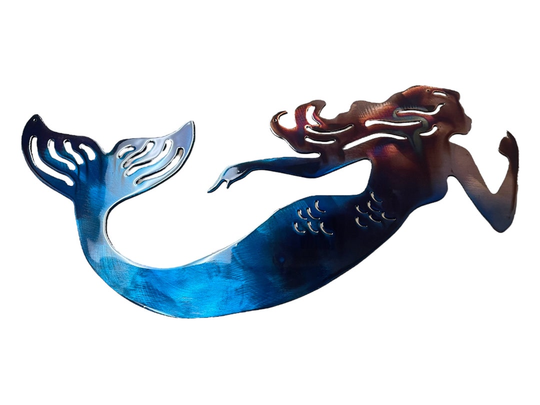 Swimming Mermaid - Metal Wall Art Copper/bronzed Plated With a Marbled ...