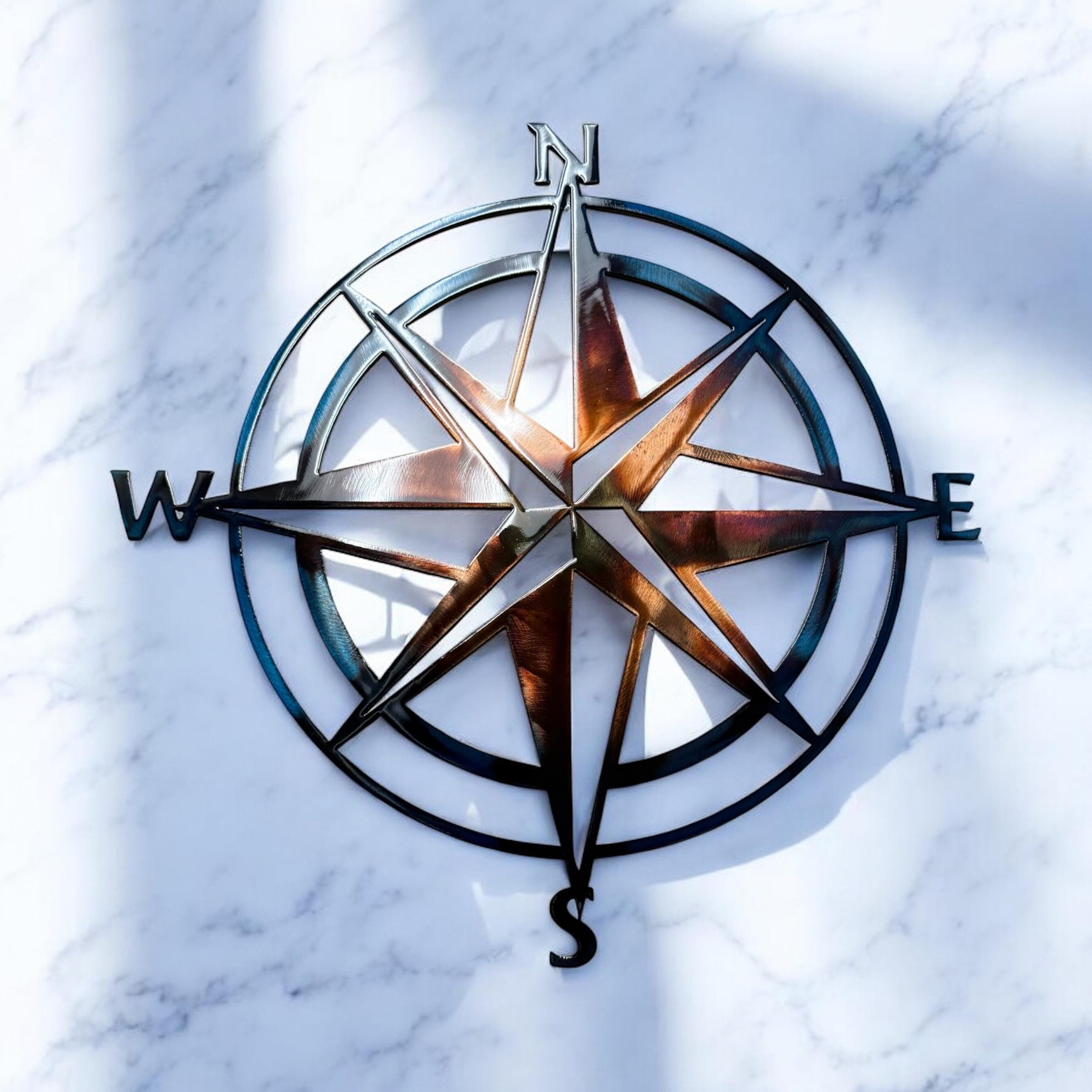 Nautical Compass Rose - Metal Wall Art - Copper/bronzed Plated and Blue ...
