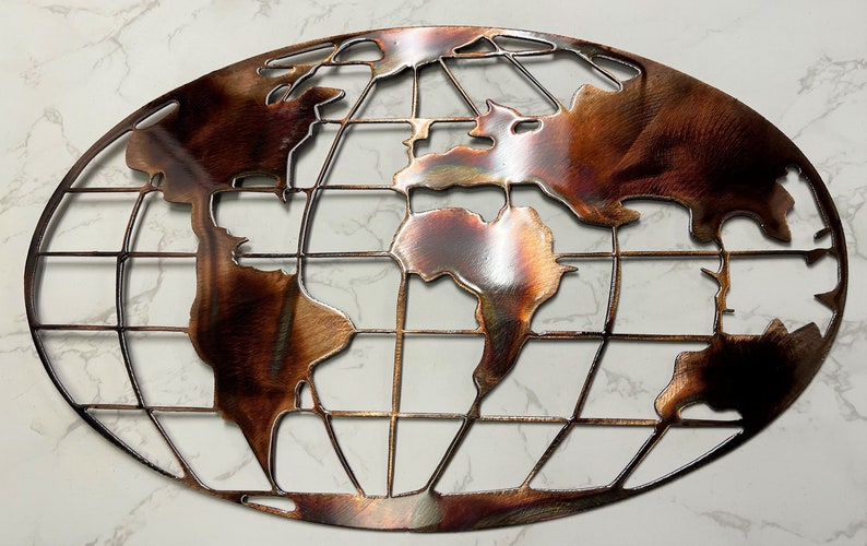 World Map - Metal Wall Art - Copper Choose Sizes 15" to 40" Wide - Etsy