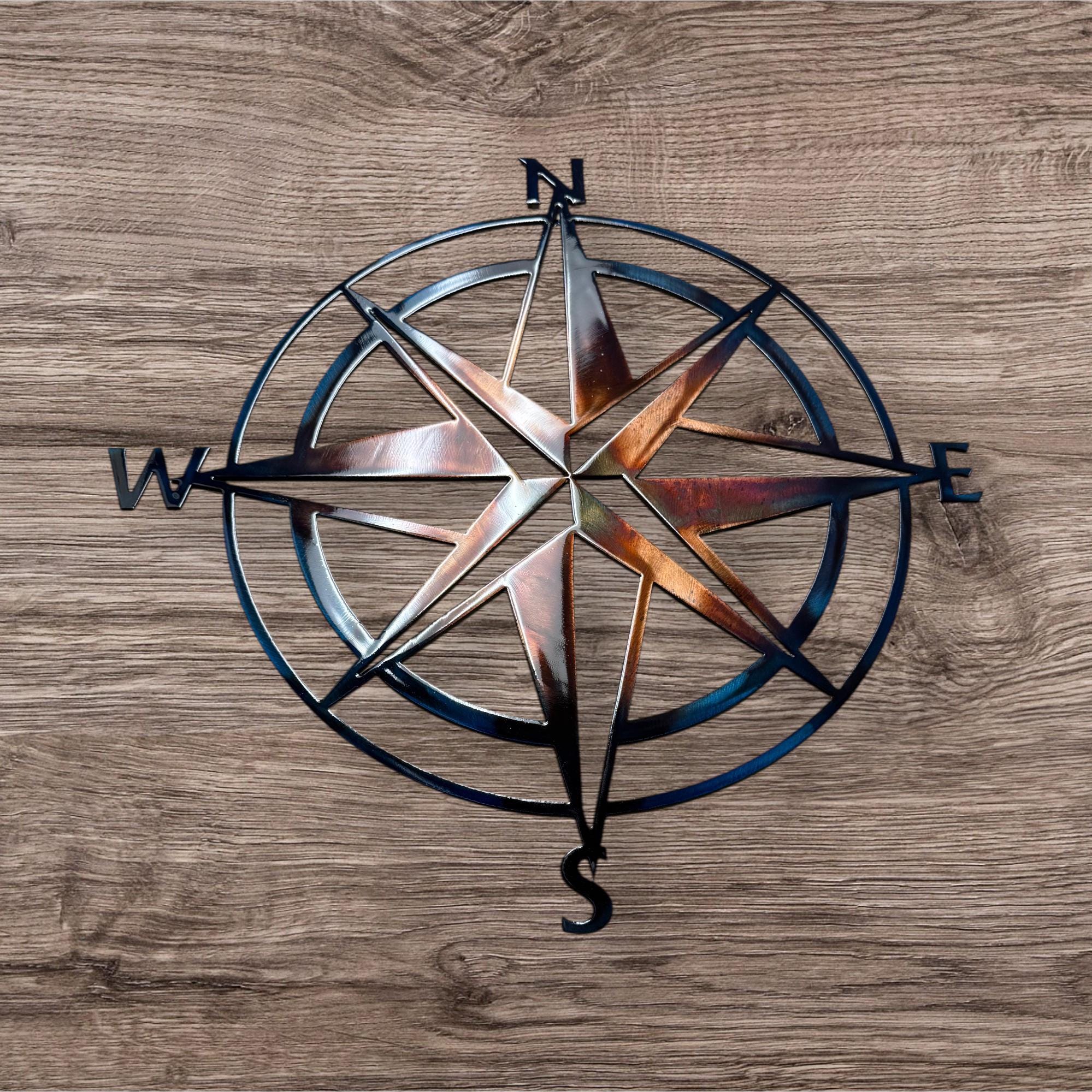 Nautical Compass Rose - Metal Wall Art - Copper/bronzed Plated and Blue ...
