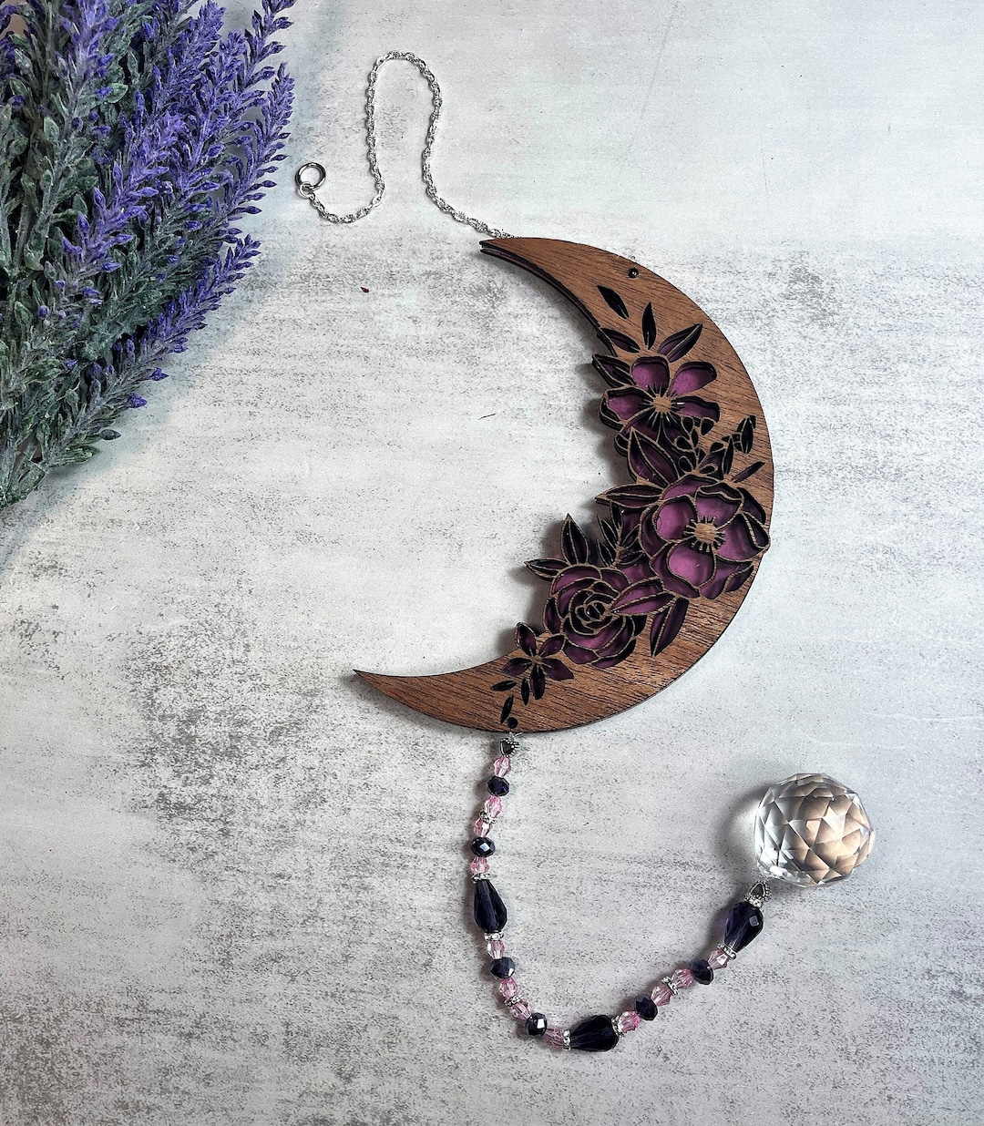 Floral Moon Suncatcher Rose - Etsy