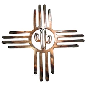 Zia Metal Wall Art Copper & Bronzed Plated With Cactus Center ...