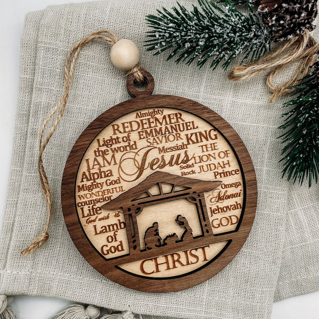Nativity Scene Names of Christ Christmas Ornament | Layered Wood - Etsy