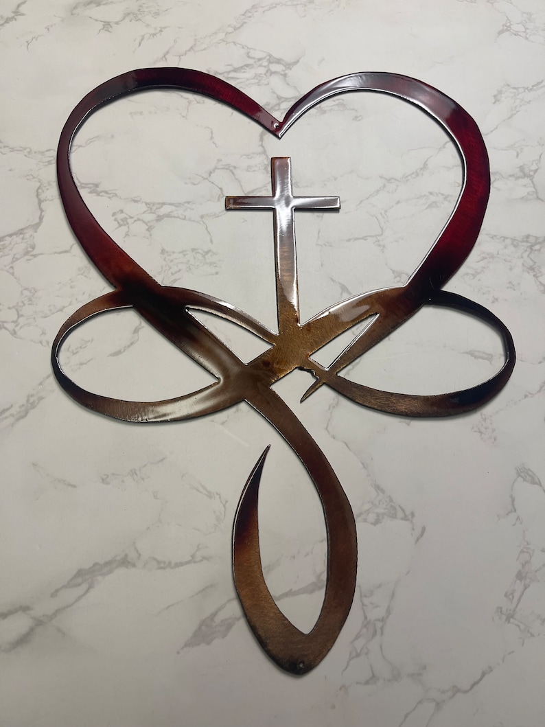 Eternal Love: Infinity Heart Cross Metal Wall Art 42" Tall- Steel ...