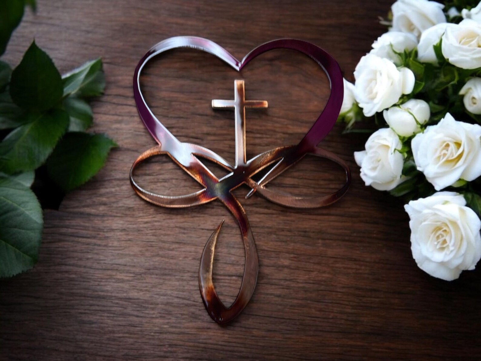 Eternal Love: Infinity Heart Cross Metal Wall Art - Steel, Copper ...