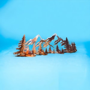 Copper Plated Metal Art Scene - Trees and Snow Capped Mountains - Etsy