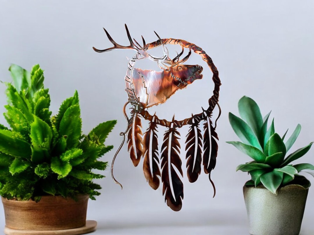 Elk Dream Catcher Metal Wall Art - Copper & Bronze Plated, 26 1/2" X 19 ...